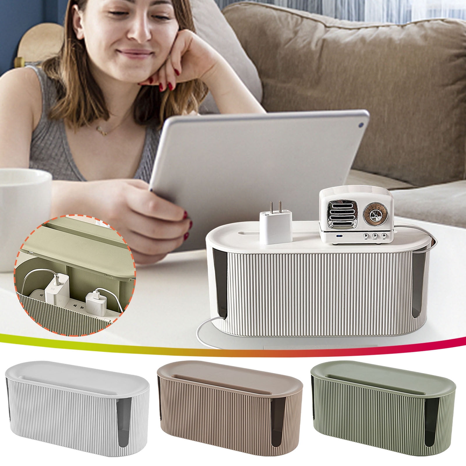 Cable Management Box with Ventilation, Large Plastic Storage Organizer ...