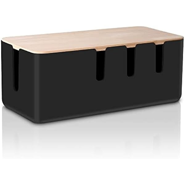 Cable Management Box by YJJSKEJI, Solid Wood Lid, Wire Organizer for ...