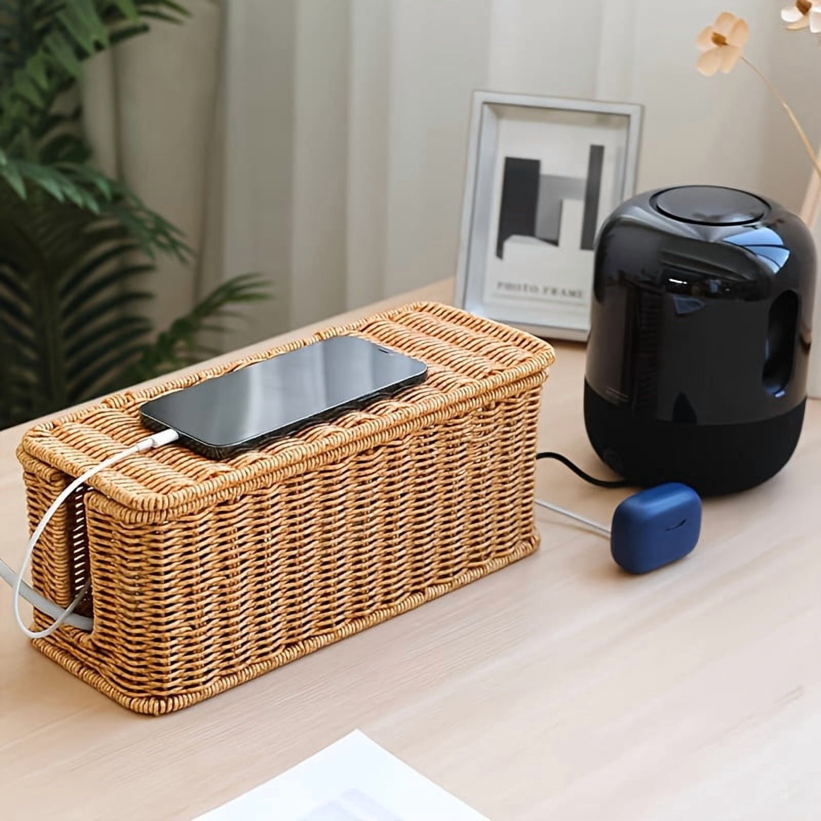Cable Management Box with Imitation Rattan Lid, Power Strip Cord ...