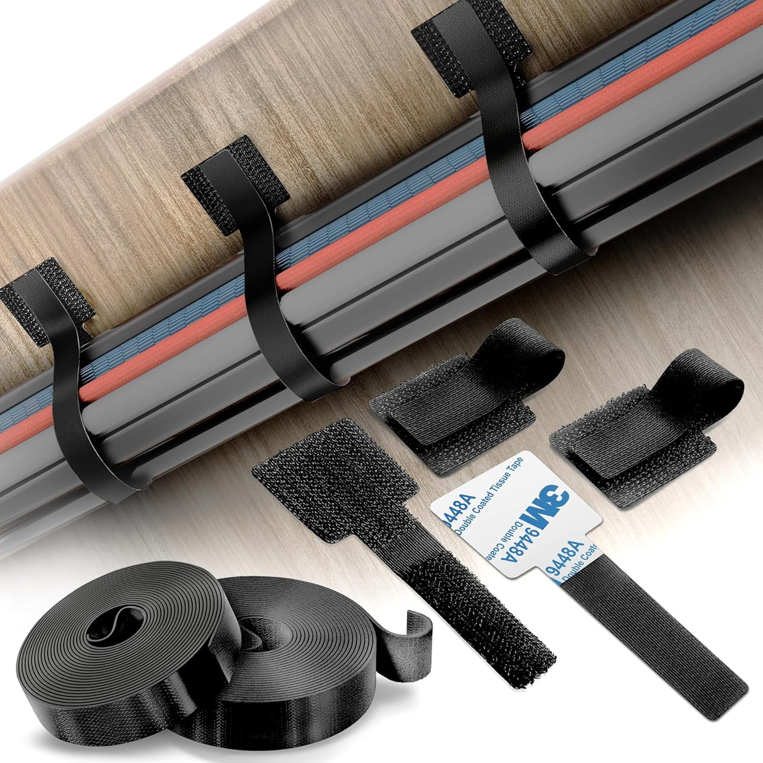 Cable Management Kit – 40 Self-Adhesive Hook and Loop Ties with 2 ...