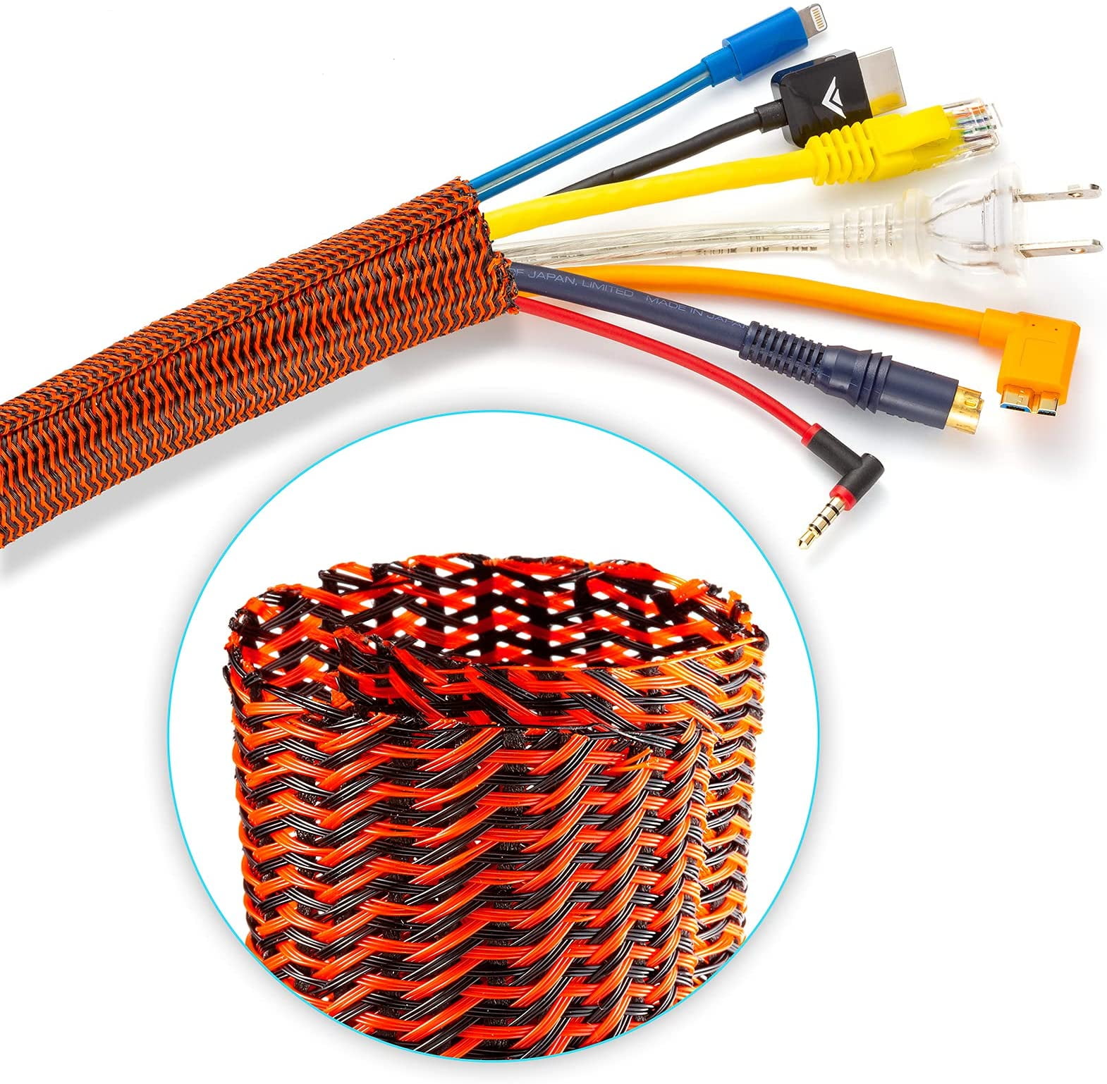 Cable Management Sleeve, 10 ft Long, 1 in. Wide, Mesh Braided Cable ...