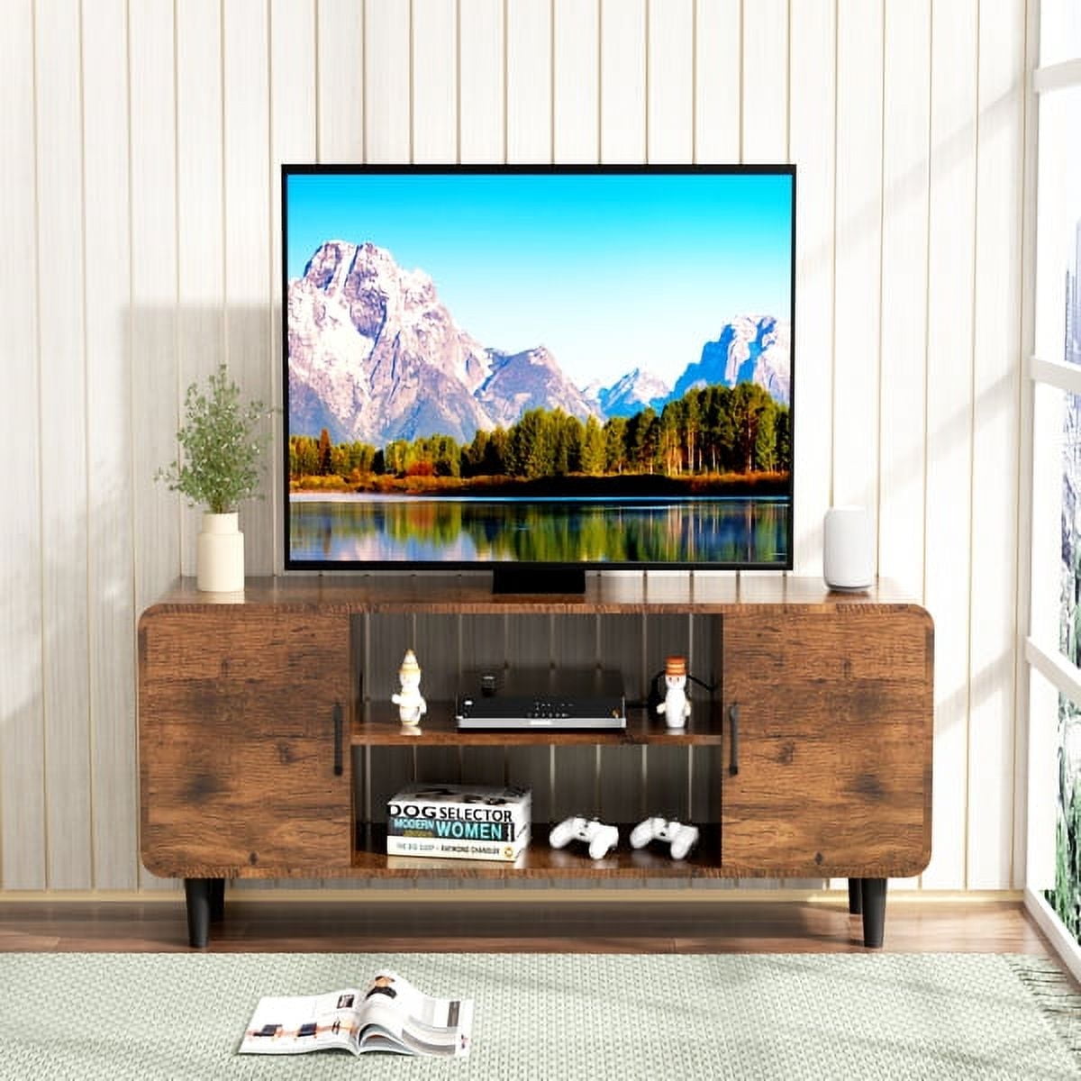 Cable Management TV Stand 55 Inch - Rustic Entertainment Center with ...