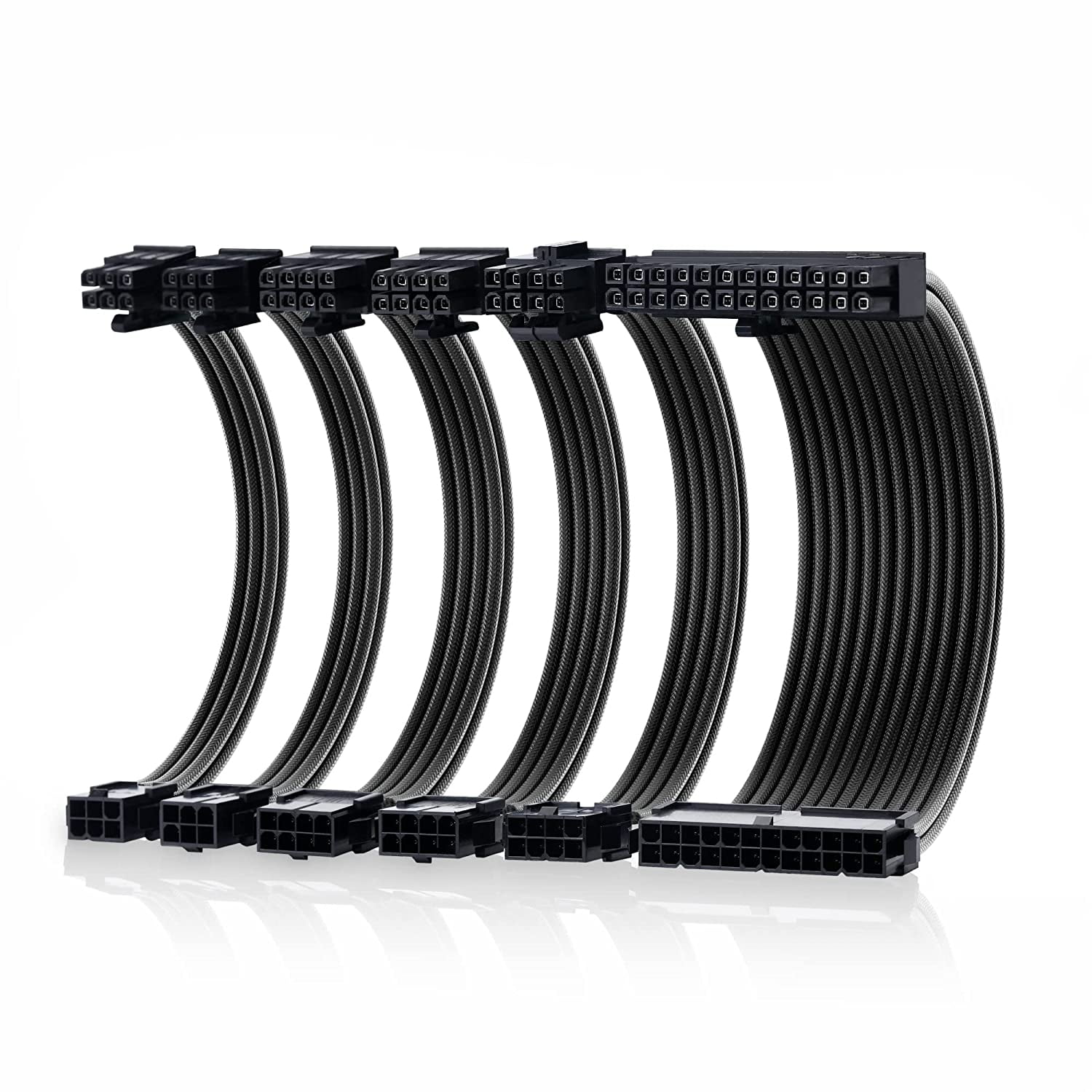 Cable Matters 12-inch 6-Piece Sleeved PSU Extension Cable Kit, Black ...