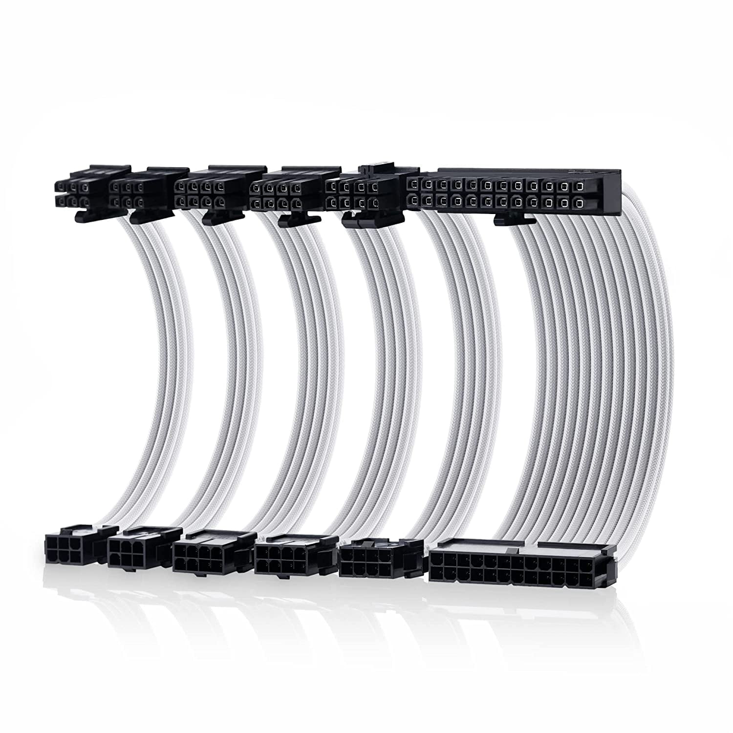 Cable Matters 12-inch 6-Piece Sleeved PSU Extension Cable Kit, White ...
