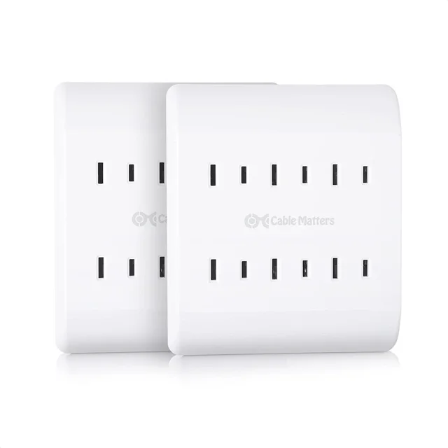 Cable Matters 2-Pack Multi Electrical 6-Outlet Extender, 2 Prong Outlet ...
