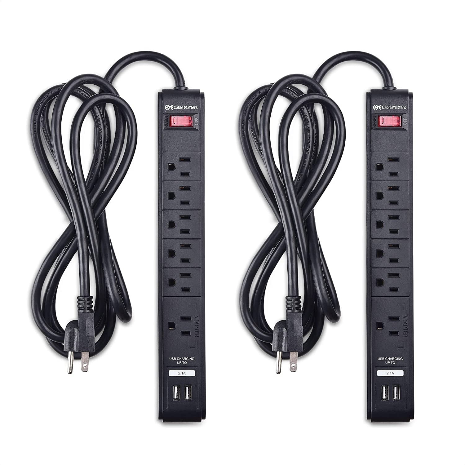 Cable Matters 2-Pack Braided Electronics, 6 Outlet Surge Protector with ...