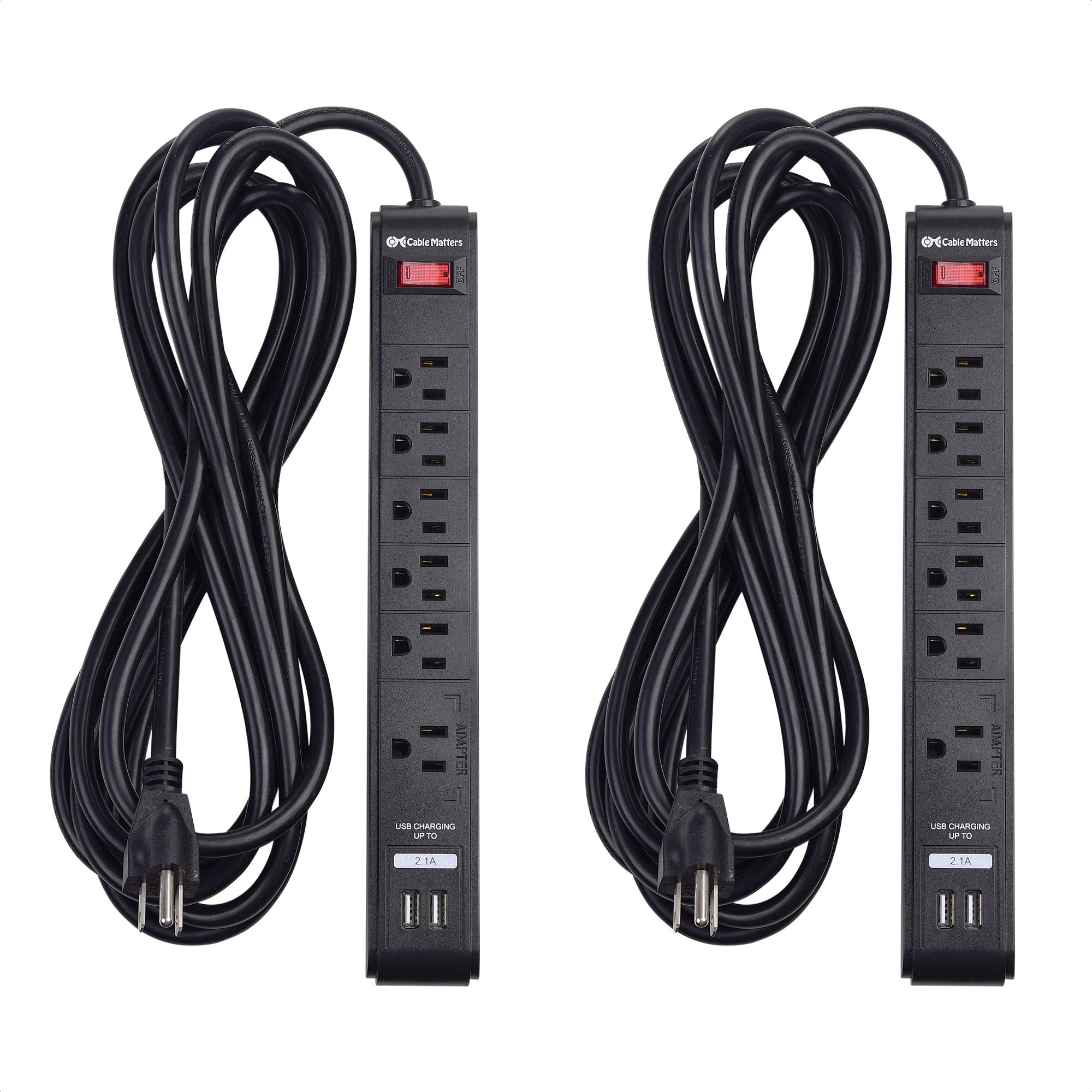 Cable Matters 2-Pack 6-Outlet Surge Protector Power Strip with USB ...