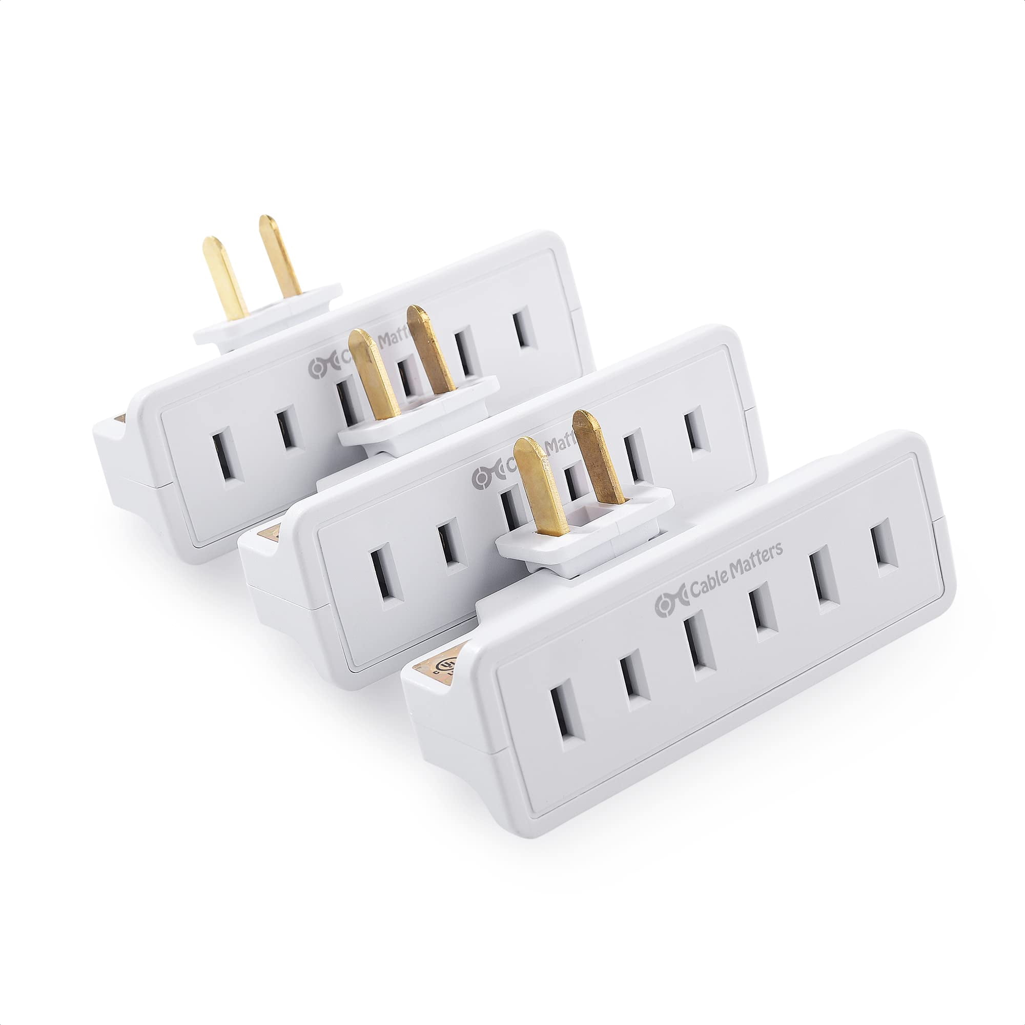 Cable Matters 3-Pack 2 Prong 3-Outlet 180 Degree Swivel Wall Tap UL ...
