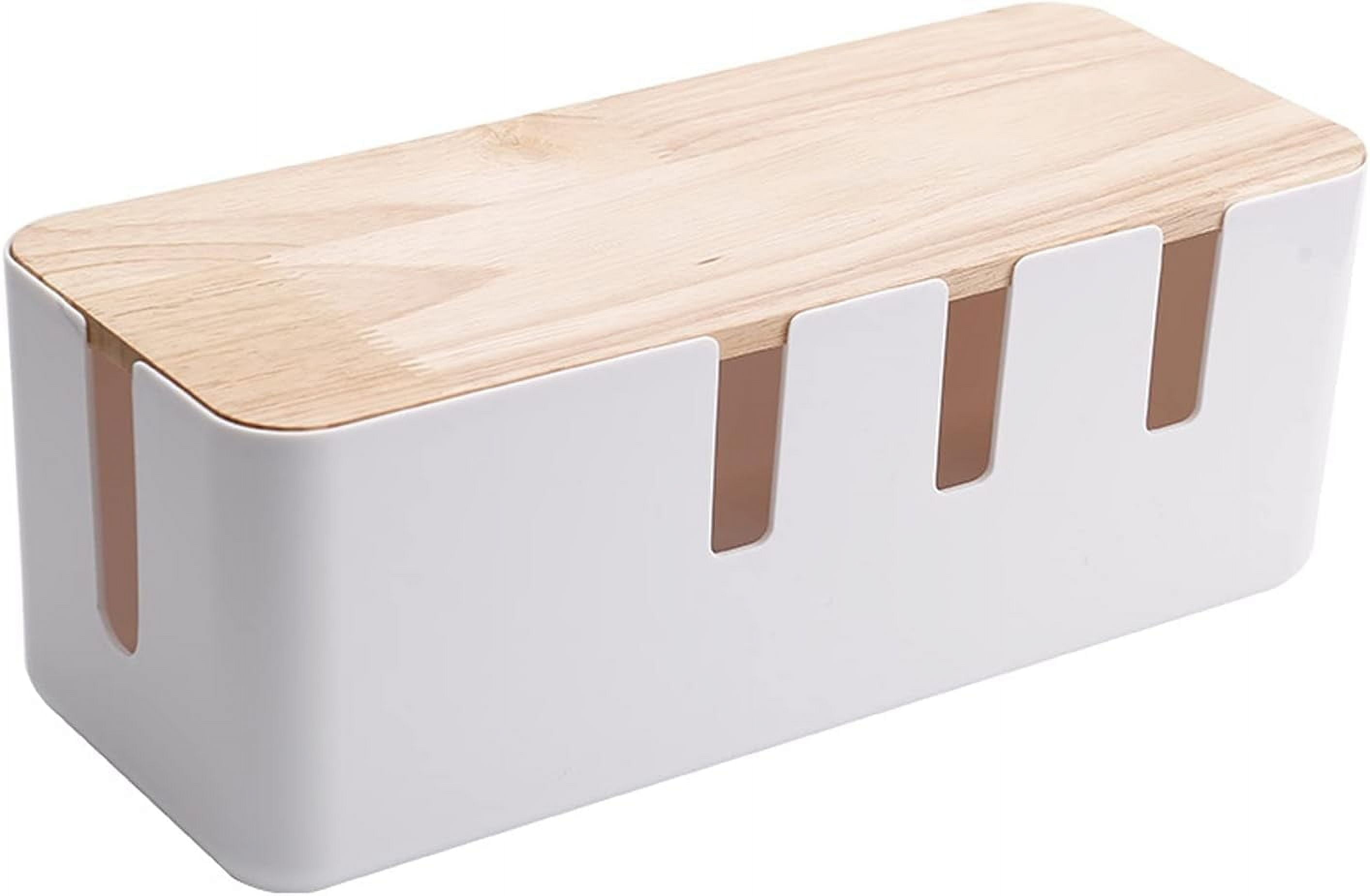 Cable Organizer Box with Wood Lid, Large Cord Management Solution for ...