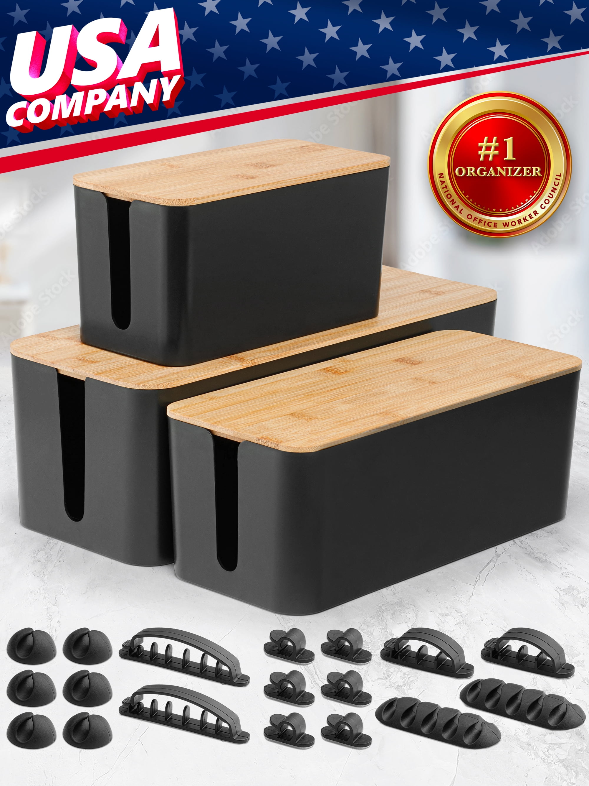 KapStrom Cord Container Organizer: 3 Black Wire Hider Boxes (Small ...