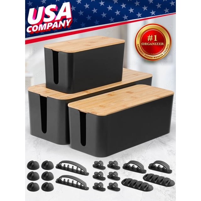 Cable Organizer Boxes, Kit of 3 Black Management Boxes Size Small ...