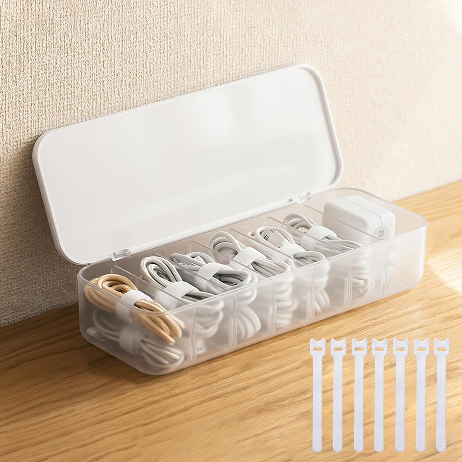 Cable Organizer Storage Box with 7 Wire Ties,Desktop Cable Management ...