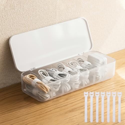 Cable Organizer Storage Box with 7 Wire Ties,Desktop Cable Management ...