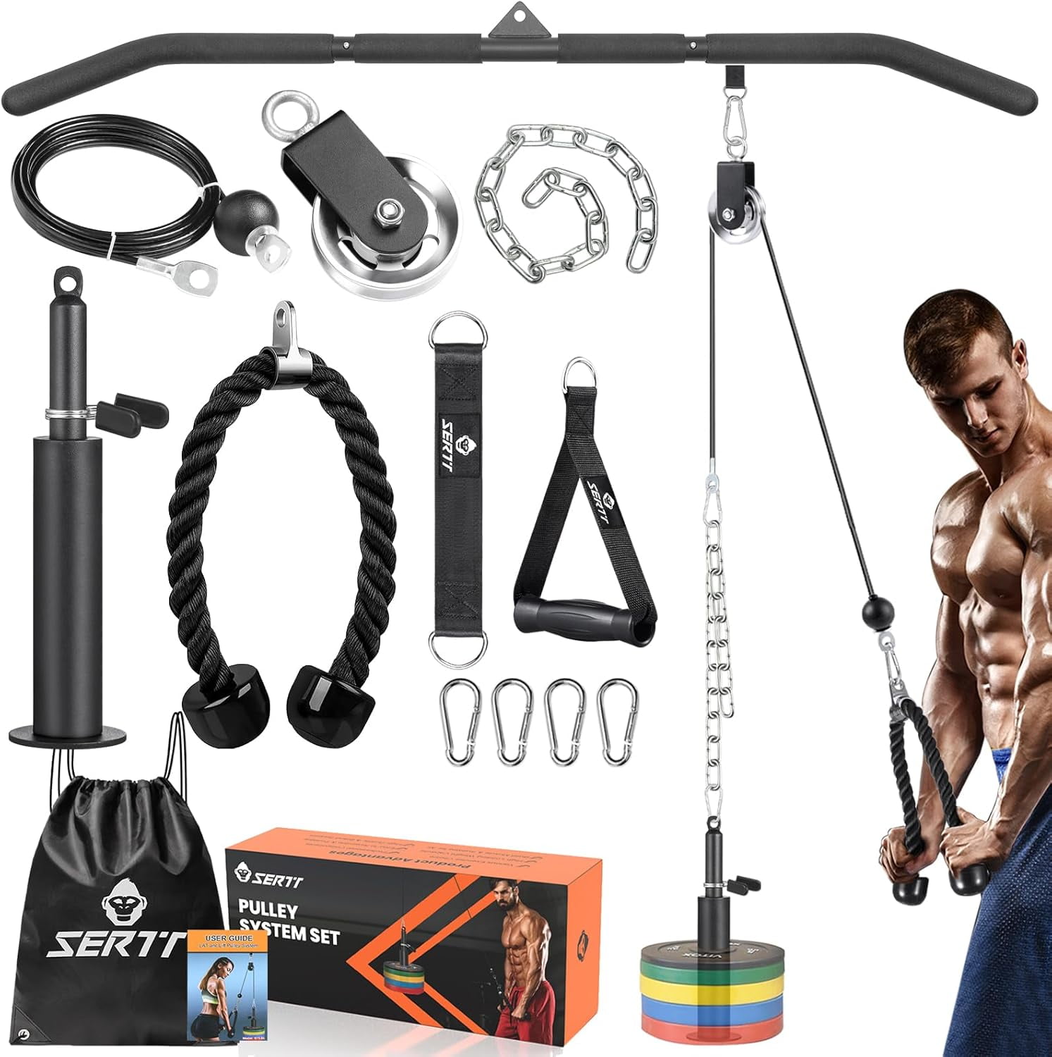 Cable Pulley System Gym, Power Rack Pulley Attachment with 2-in-1 LAT ...