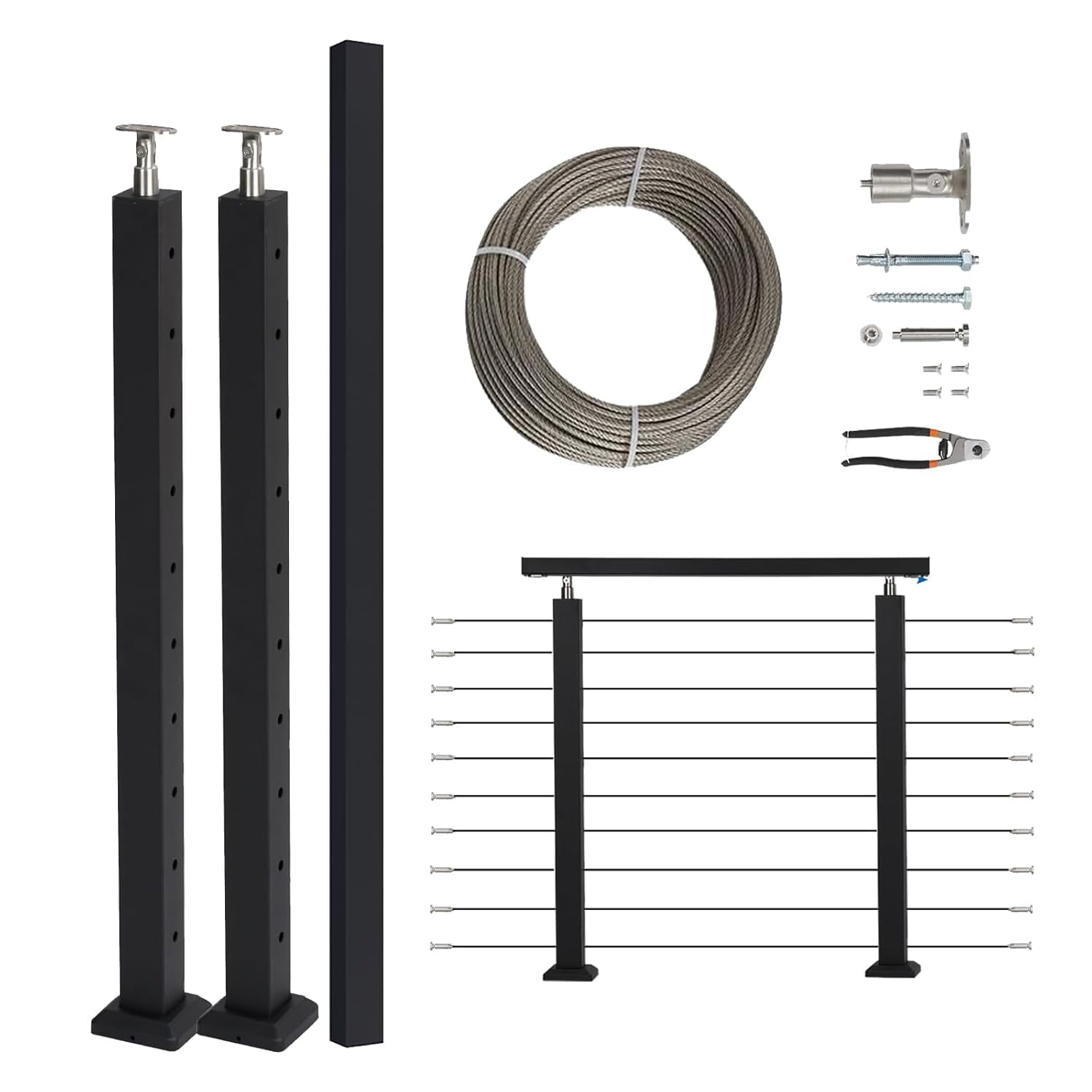 Cable Railing Kit,Post Kit Complete Set Cable Railing System for Decks ...