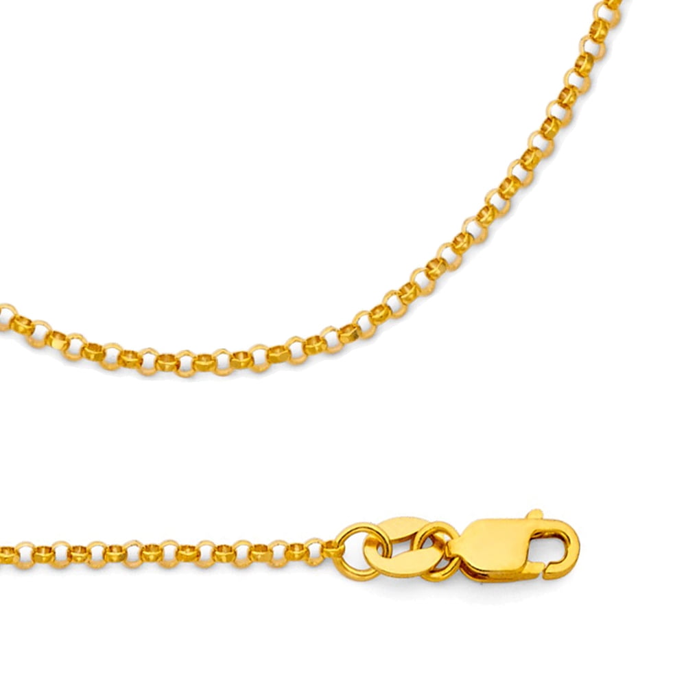 Cable Rolo Chain Solid 14k Yellow Gold Necklace Angle Diamond Cut Link ...