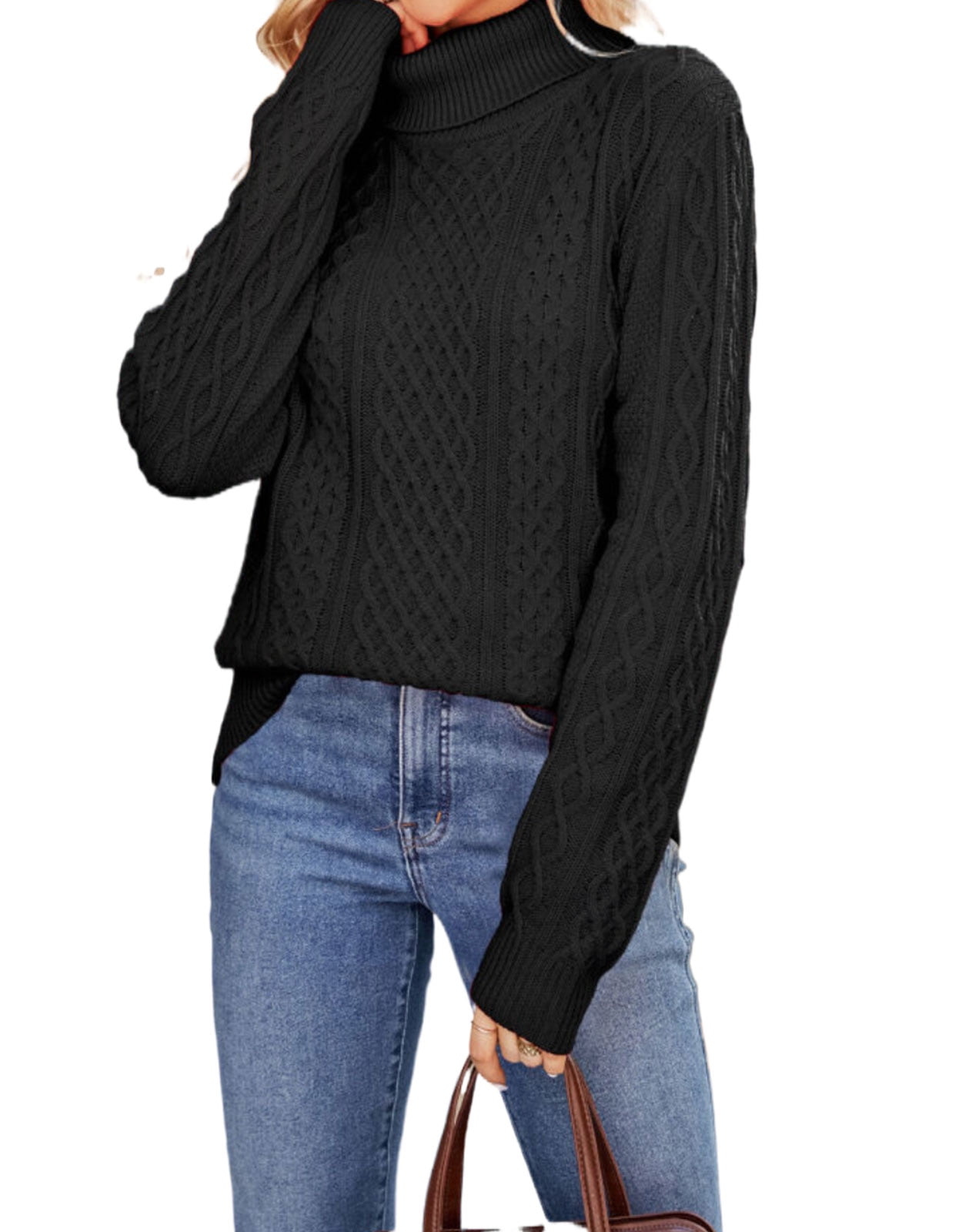 Cable Sweaters for Women Ribbed Turtleneck Sweater Chunky Knit Long Sleeve Oversized Knitted ...