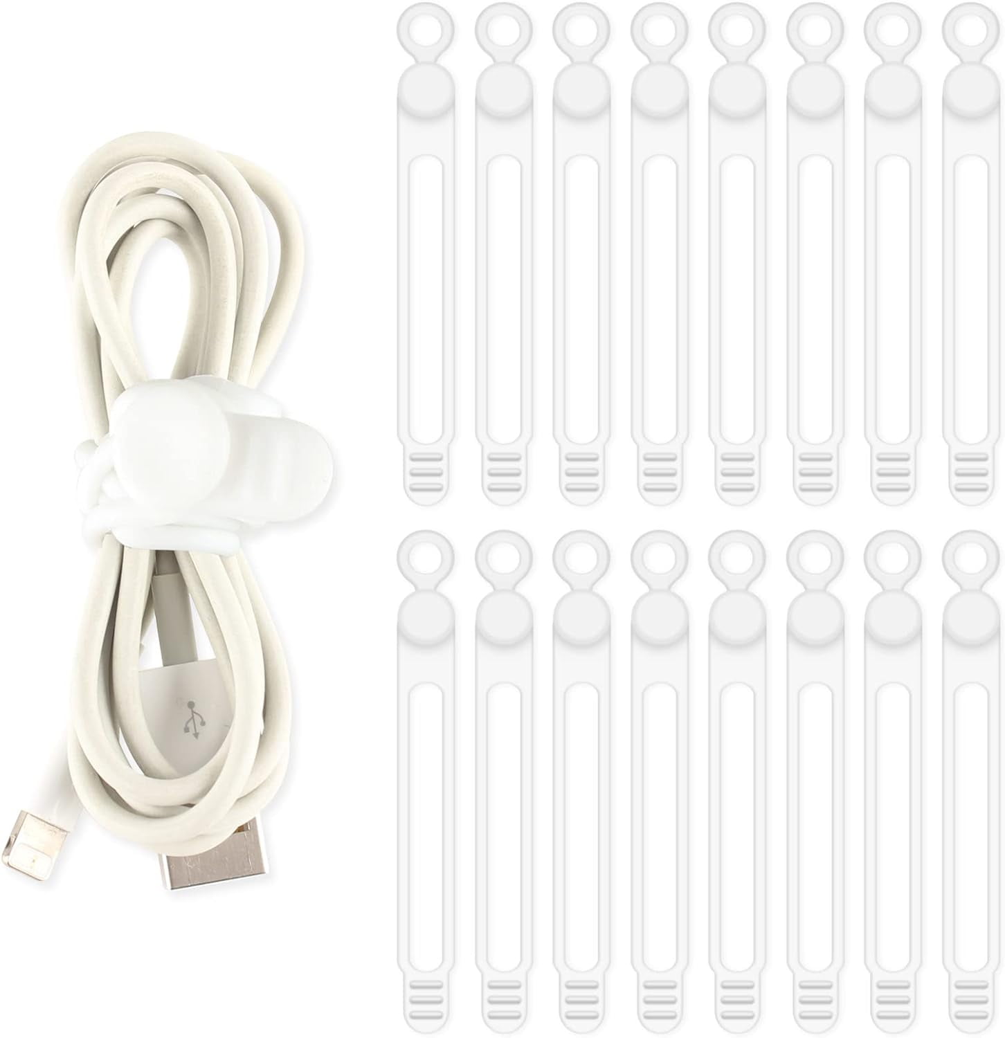 Cable Ties Reusable Silicone Cable Straps 16pcs White Cable Wire Ties ...