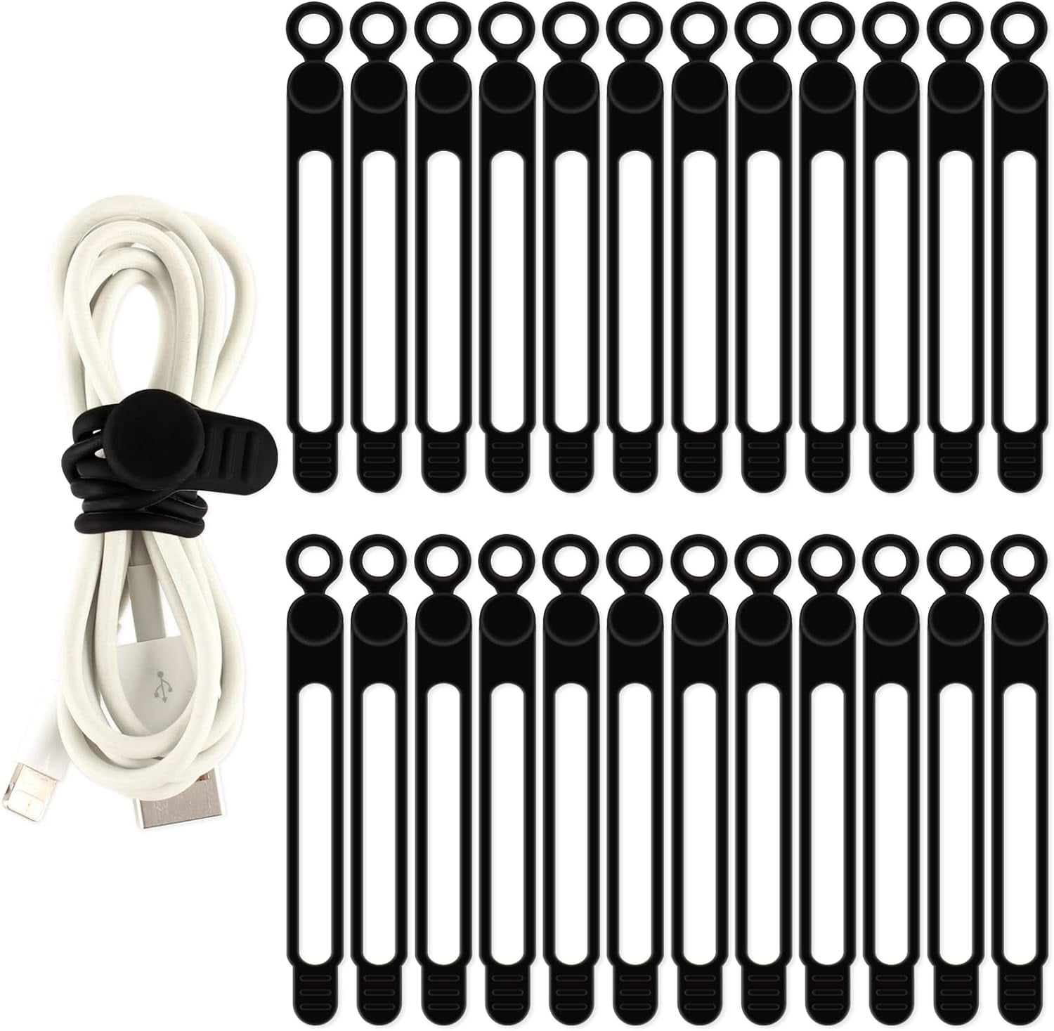 Cable Ties Reusable Silicone Cable Straps 24pcs Cable Wire Ties Cable ...