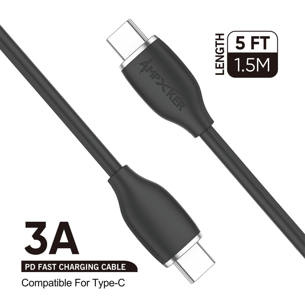 Cable for Type C to Type C (5FT /1.5M) 3A PD Fast Charging Thick TPE Cable Charger Data Transfer ...