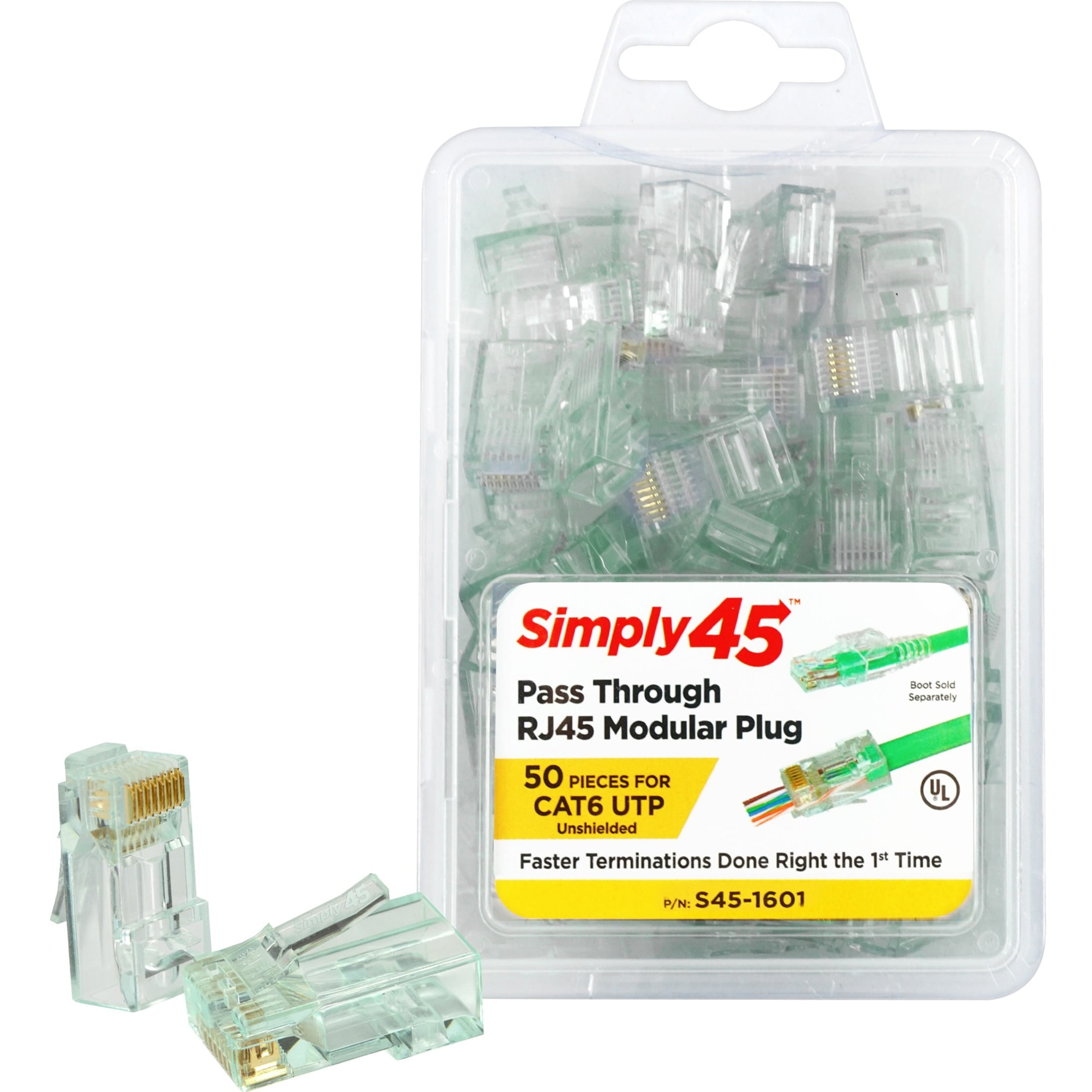 Simply45 Cat6 Pass Through RJ45 Crimp Connectors, Solid 23AWG/Stranded ...