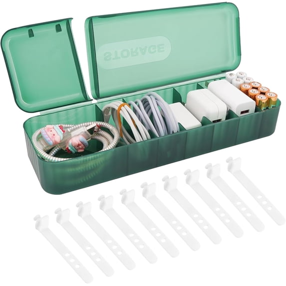 Cable organizer box with 10 ties, transparent charging cable management ...