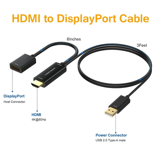 CableCreation 4K x 2K@60Hz HDMI to DisplayPort Cable with USB Power,DP ...