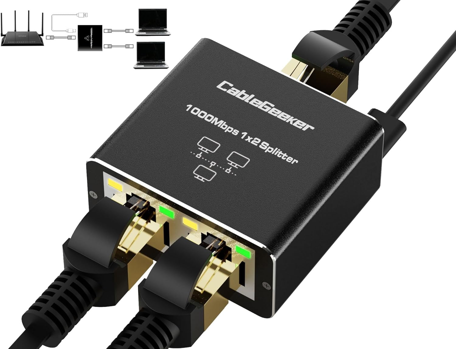 CableGeeker Ethernet Splitter 1 to 2 High Speed 1000Mbps, Gigabit RJ45 ...