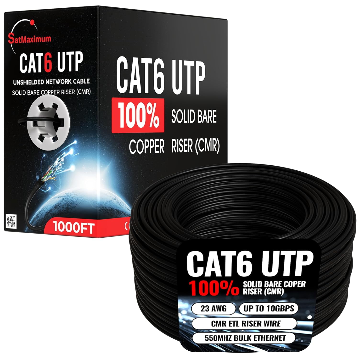 Cables Direct Online 1000FT Cat6 Solid Bare Copper 23AWG Bulk Ethernet ...