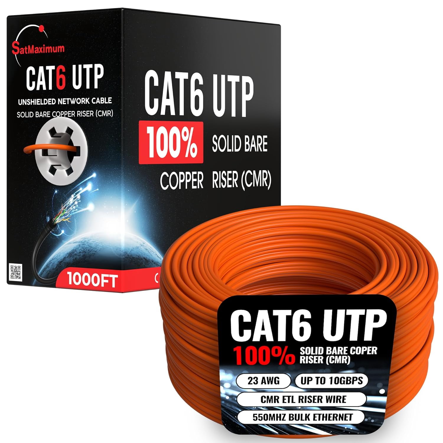 Cables Direct Online 1000FT Cat6 Solid Bare Copper 23AWG Bulk Ethernet ...