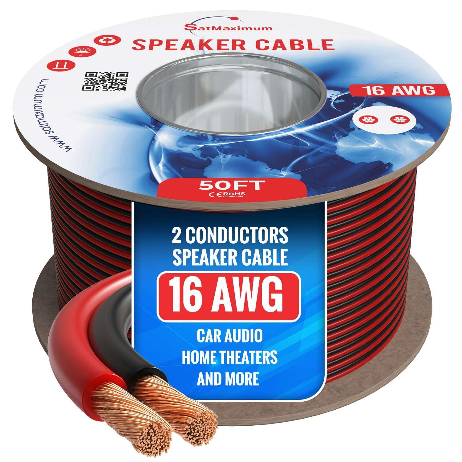 Cables Direct Online 50 ft 16/2 Speaker Wire 2-Conductor CL3 Rated CCA ...