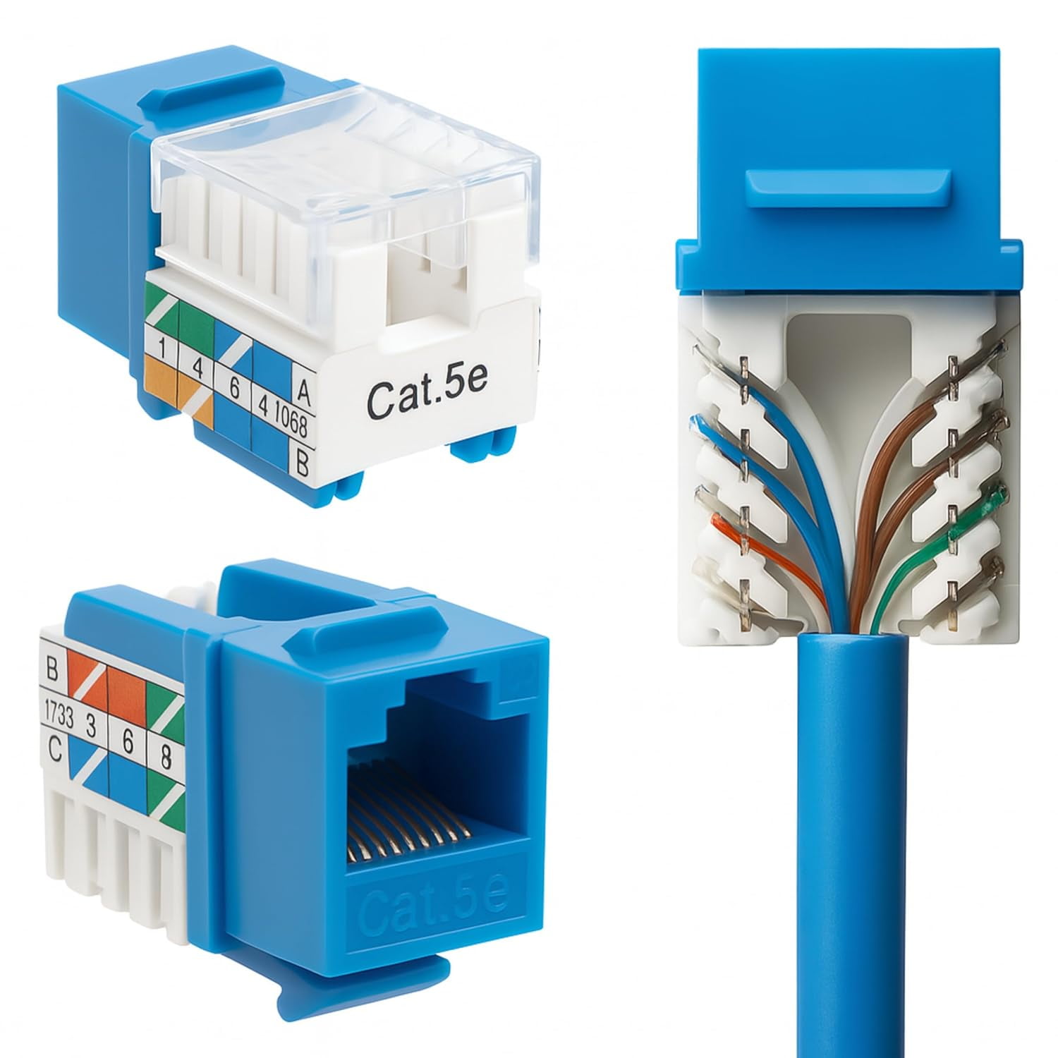 Cables Direct Online Blue Cat5e RJ45 Keystone Jack 45 Degree 8P8C 110 ...