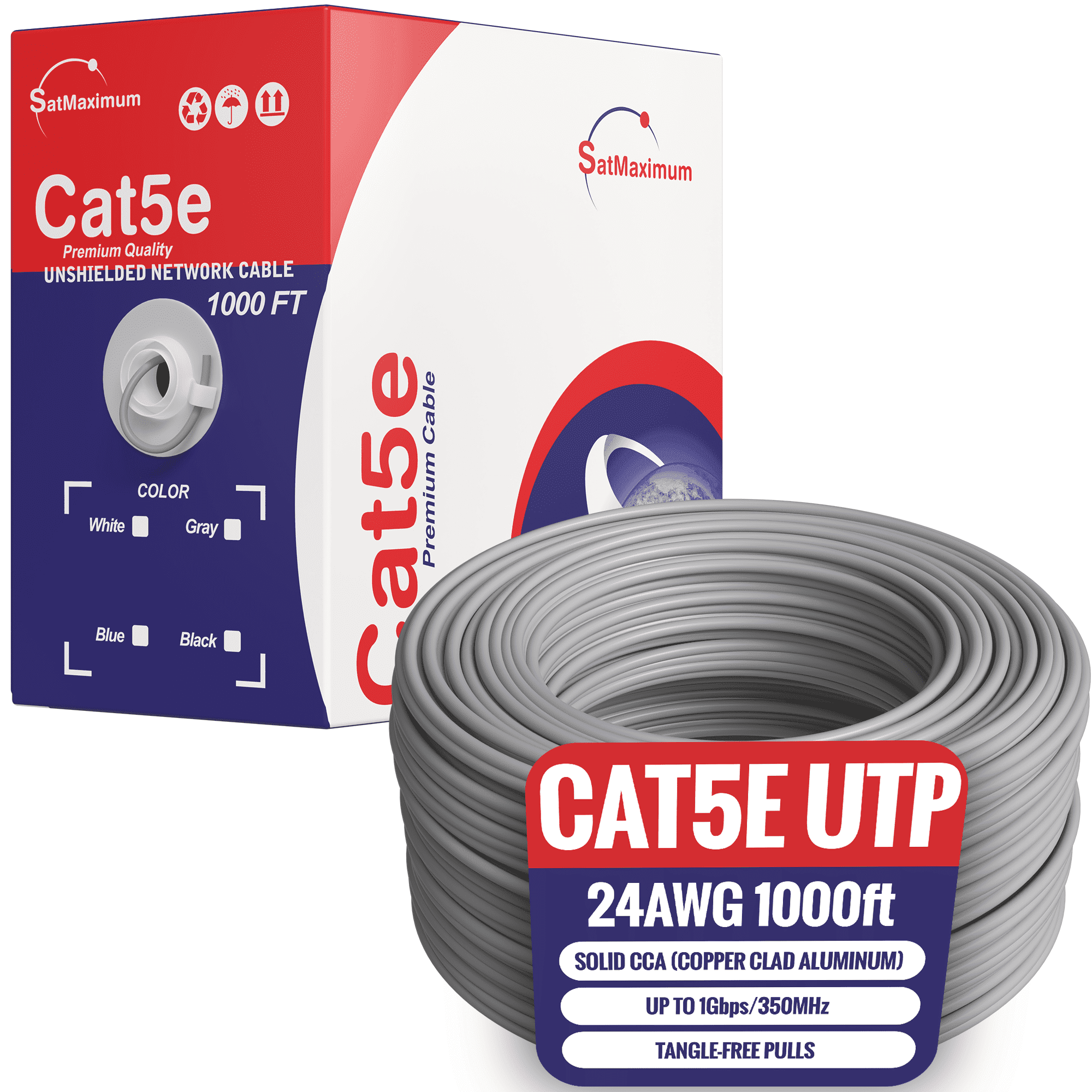 Cables Direct Online 1000ft Cat5e Ethernet Cable – 24AWG Solid CCA, UTP ...