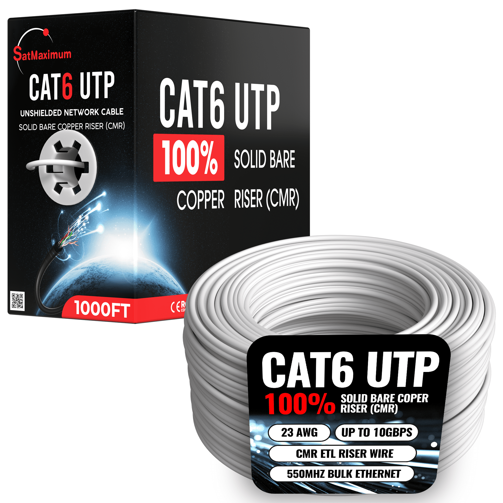 Cables Direct Online 23 AWG Cat6 Ethernet Cable 1000ft, CMR Riser ...