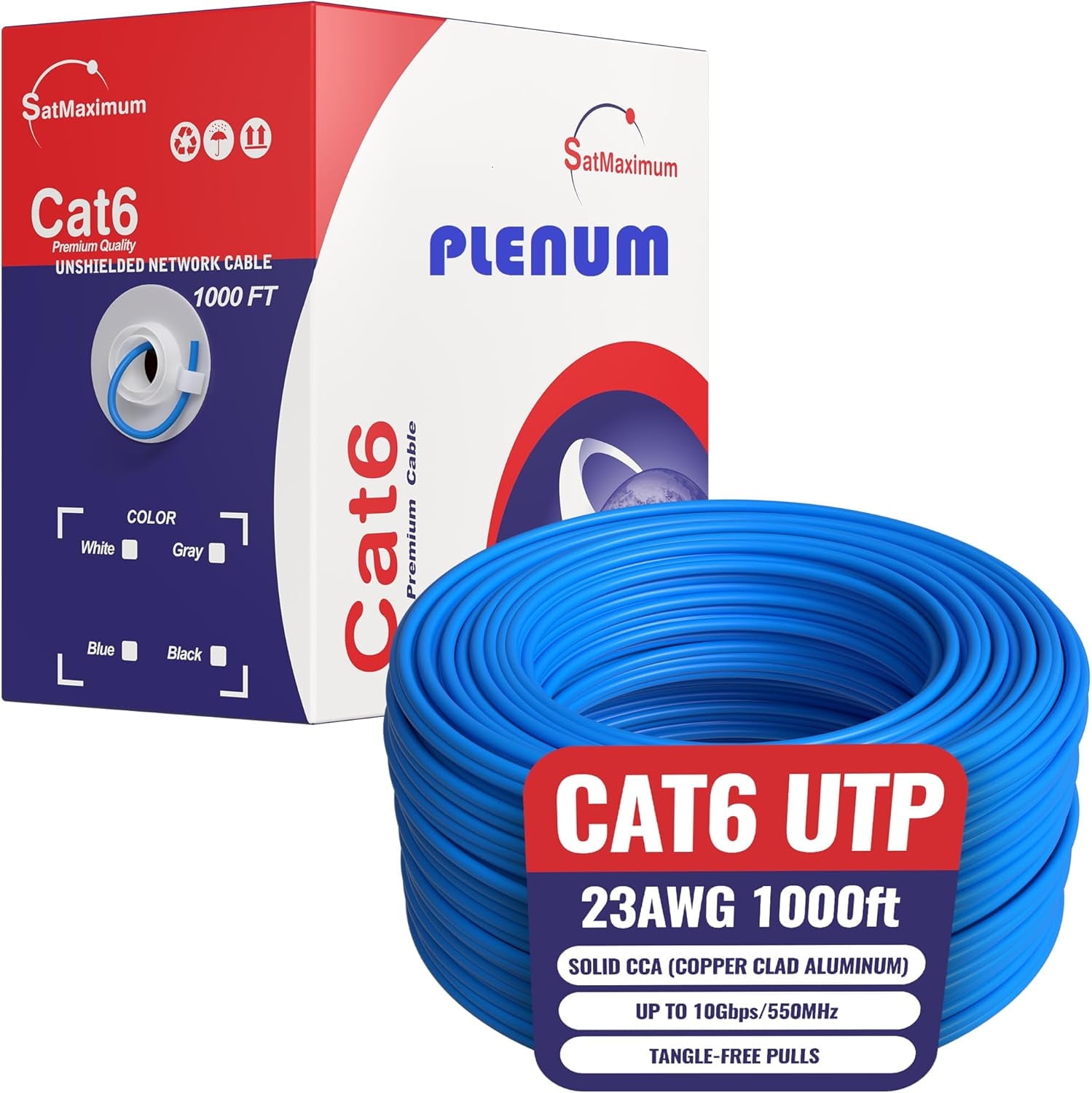 Cables Direct Online 1000FT CAT6 Plenum CMP Ethernet Cable, 23AWG UTP ...