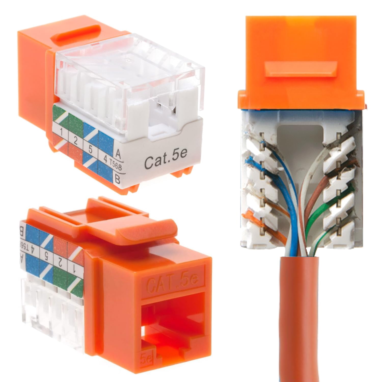 Cables Direct Online Orange Cat5e RJ45 Keystone Jack 45 Degree 8P8C 110 ...