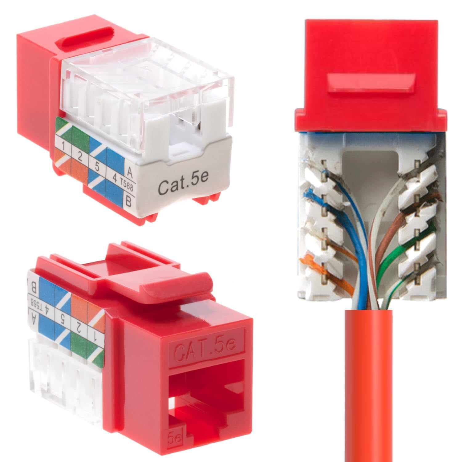 Cables Direct Online Red Cat5e RJ45 Keystone Jack 45 Degree 8P8C 110 ...