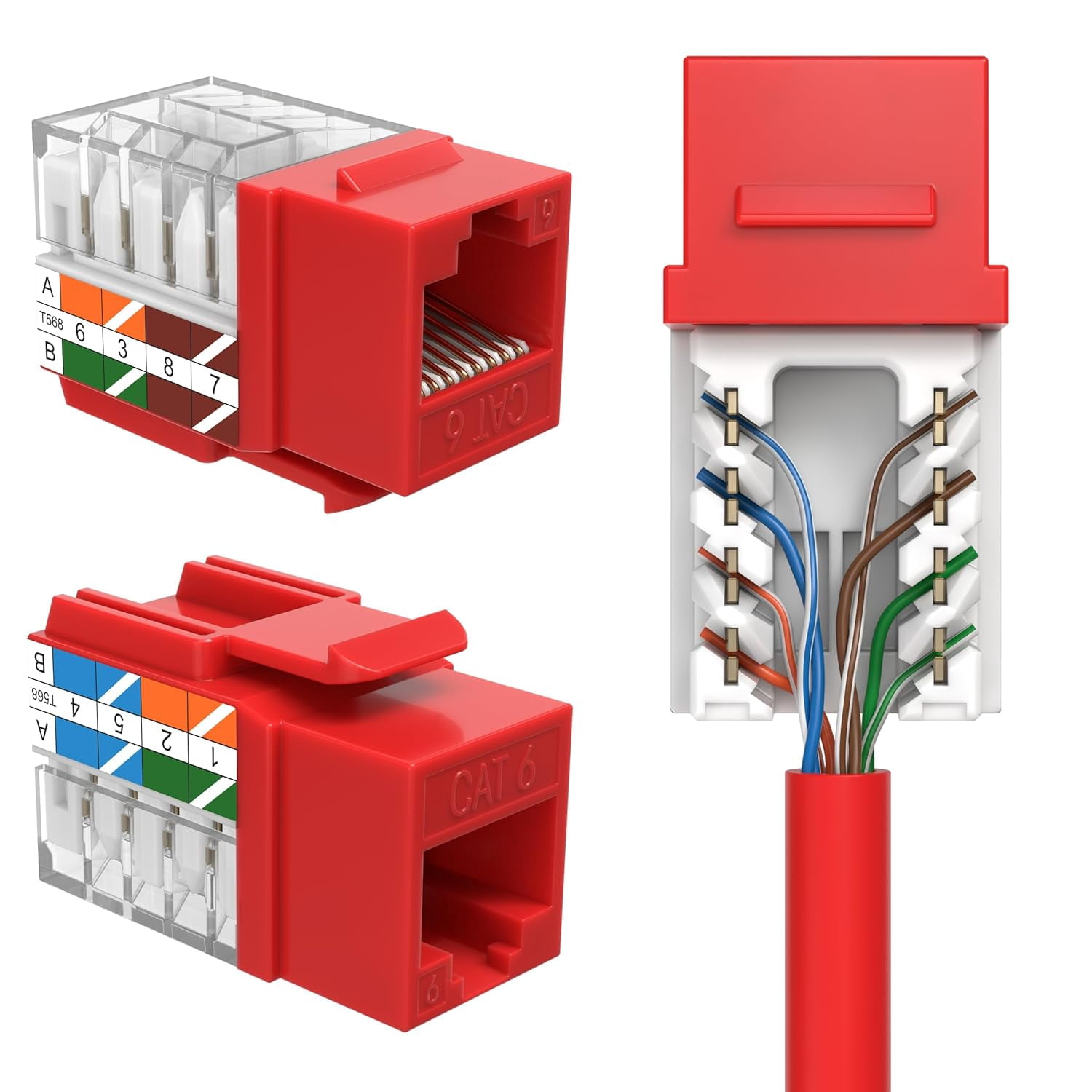 Cables Direct Online Red Cat6 RJ45 Keystone Jack 45 Degree 8P8C 110 ...