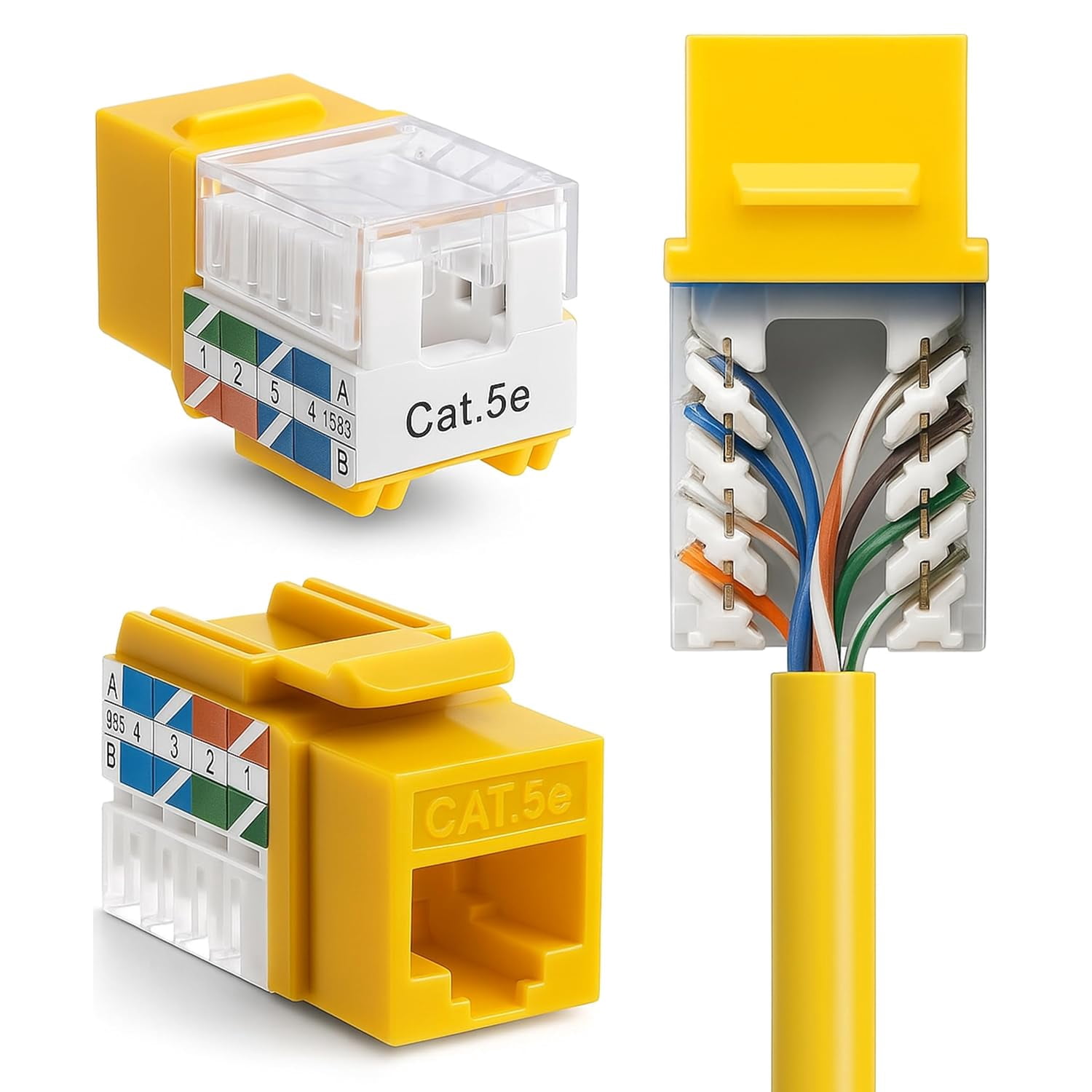 Cables Direct Online Yellow Cat5e RJ45 Keystone Jack 45 Degree 8P8C 110 ...