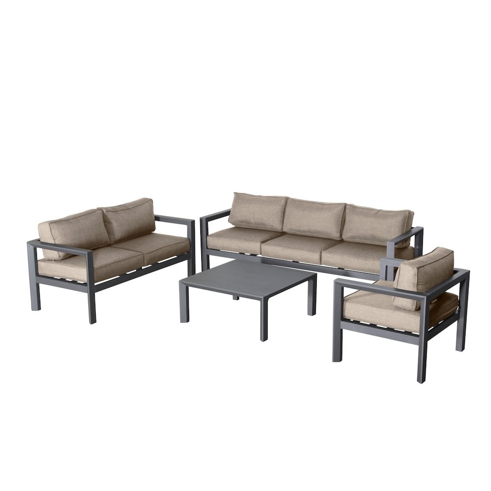 Cabo 4-PC Deep Seating Set Gray Aluminum Frame in Wheat Cushion ...