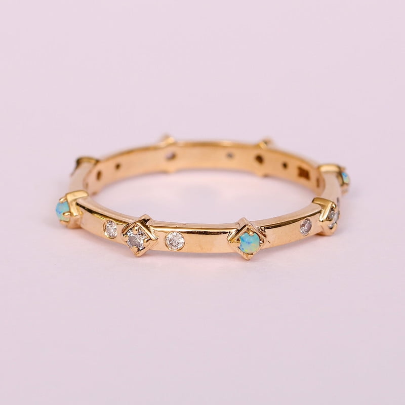 Cabochon Opal Handmade Promise Band Ring, Minimalist 925 Starling ...