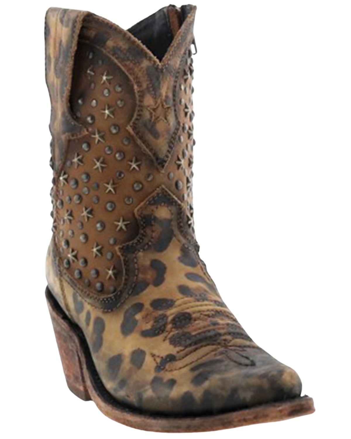 Caborca Silver By Liberty Black Women's Leopard Print Studded Short Western Boot Brown 7 1/2 M ...