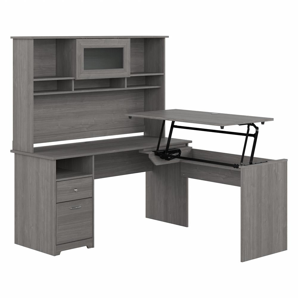 Cabot 60W Sit to Stand L Shaped Desk with Hutch in Modern Gray ...