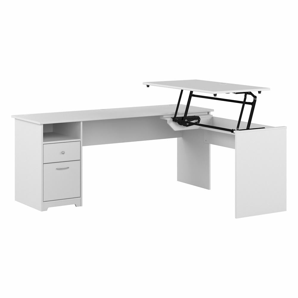 Cabot 72W 3 Position Sit to Stand L Desk in White - Engineered Wood ...