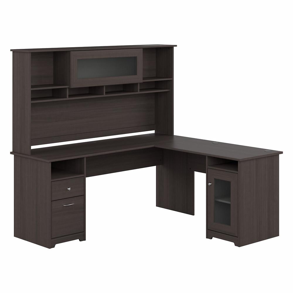 Cabot Large Corner Computer Desk with Hutch and Doors in Heather Gray ...