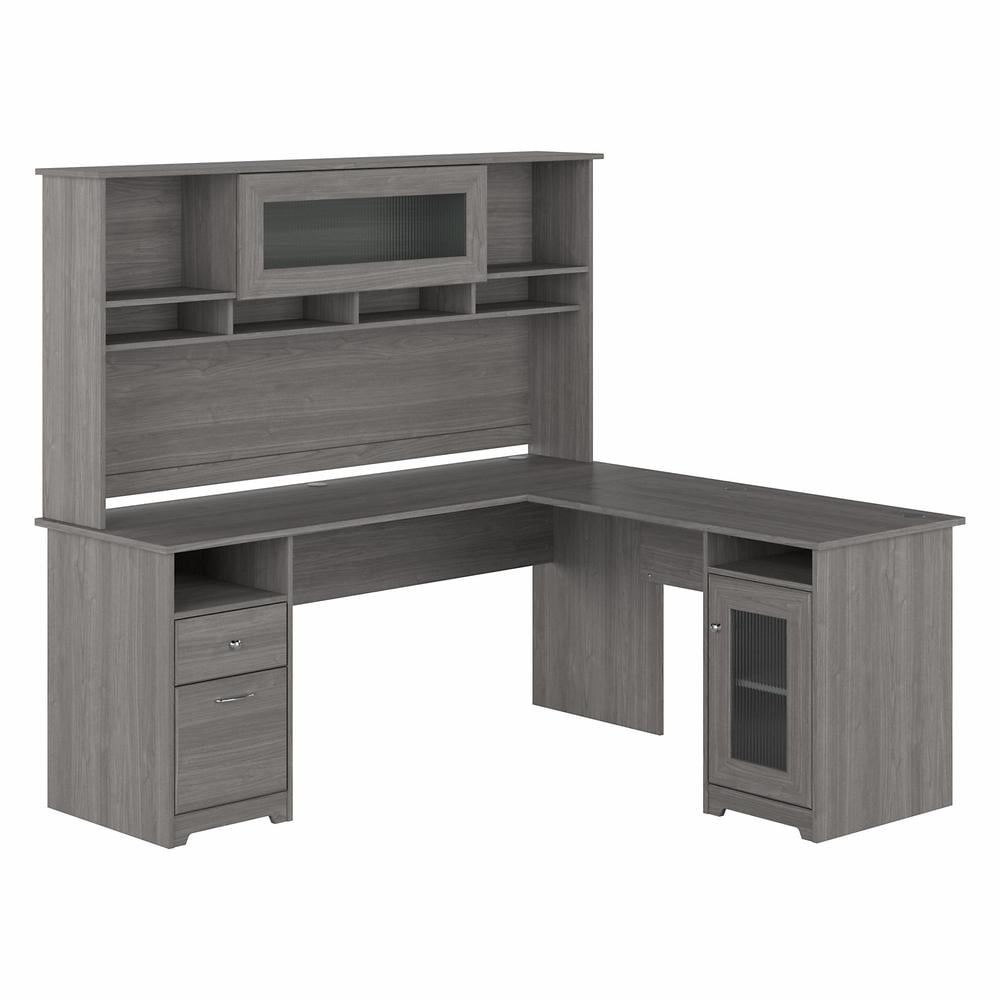 Cabot 72W L Shaped Desk with Hutch and Drawers in Modern Gray ...