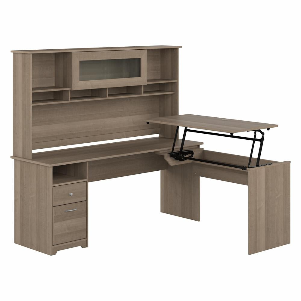 Cabot 72W Sit to Stand L Desk with Hutch in Ash Gray - Engineered Wood ...