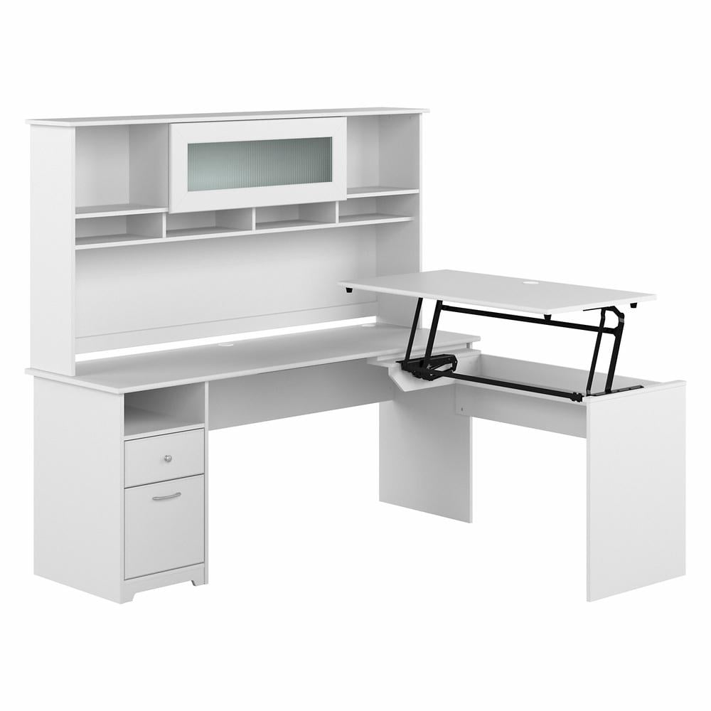 Cabot 72W Sit to Stand L Desk with Hutch in White - Engineered Wood ...