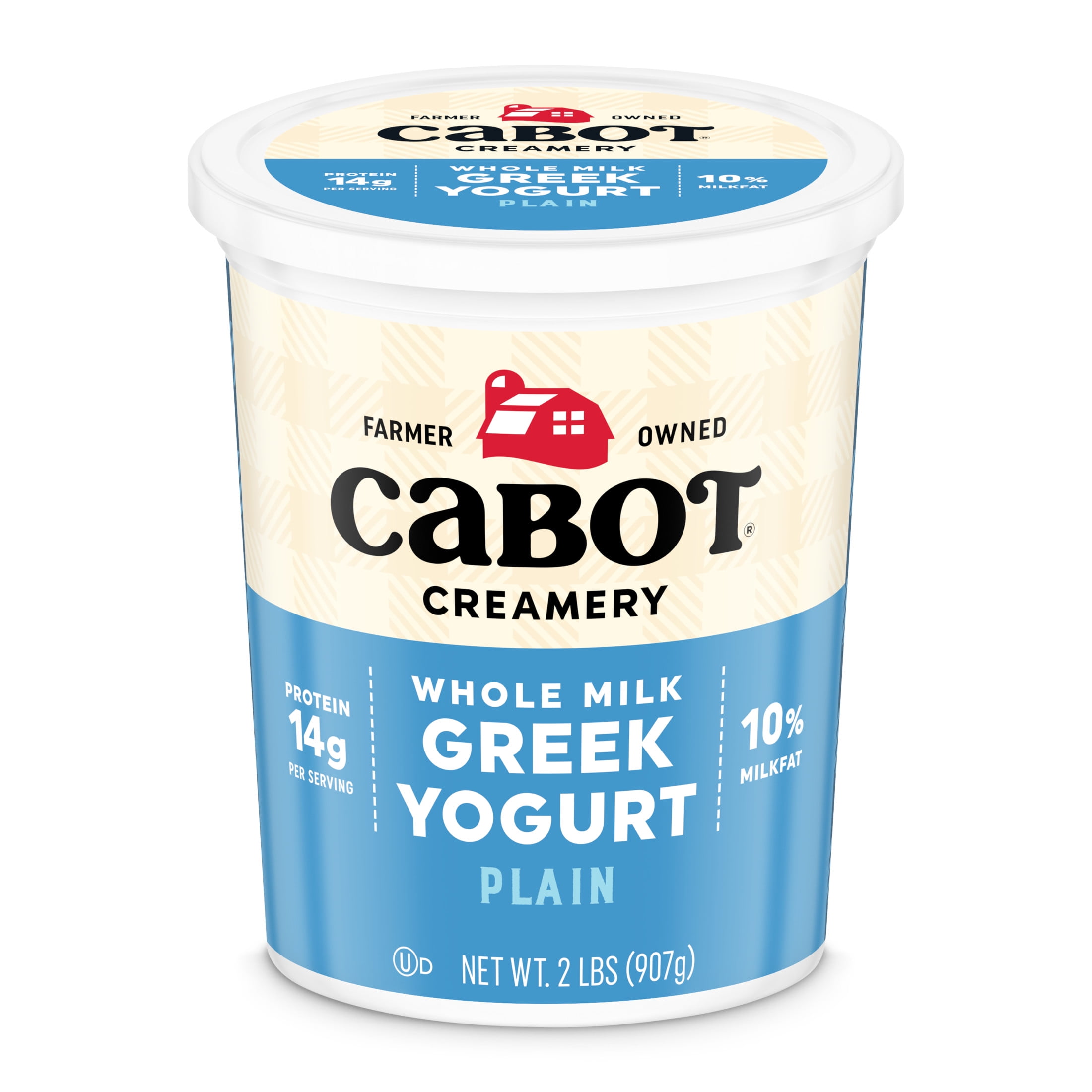 Cabot Whole Milk Plain Greek Yogurt 2 lb Refrigerated Tub with 14g ...