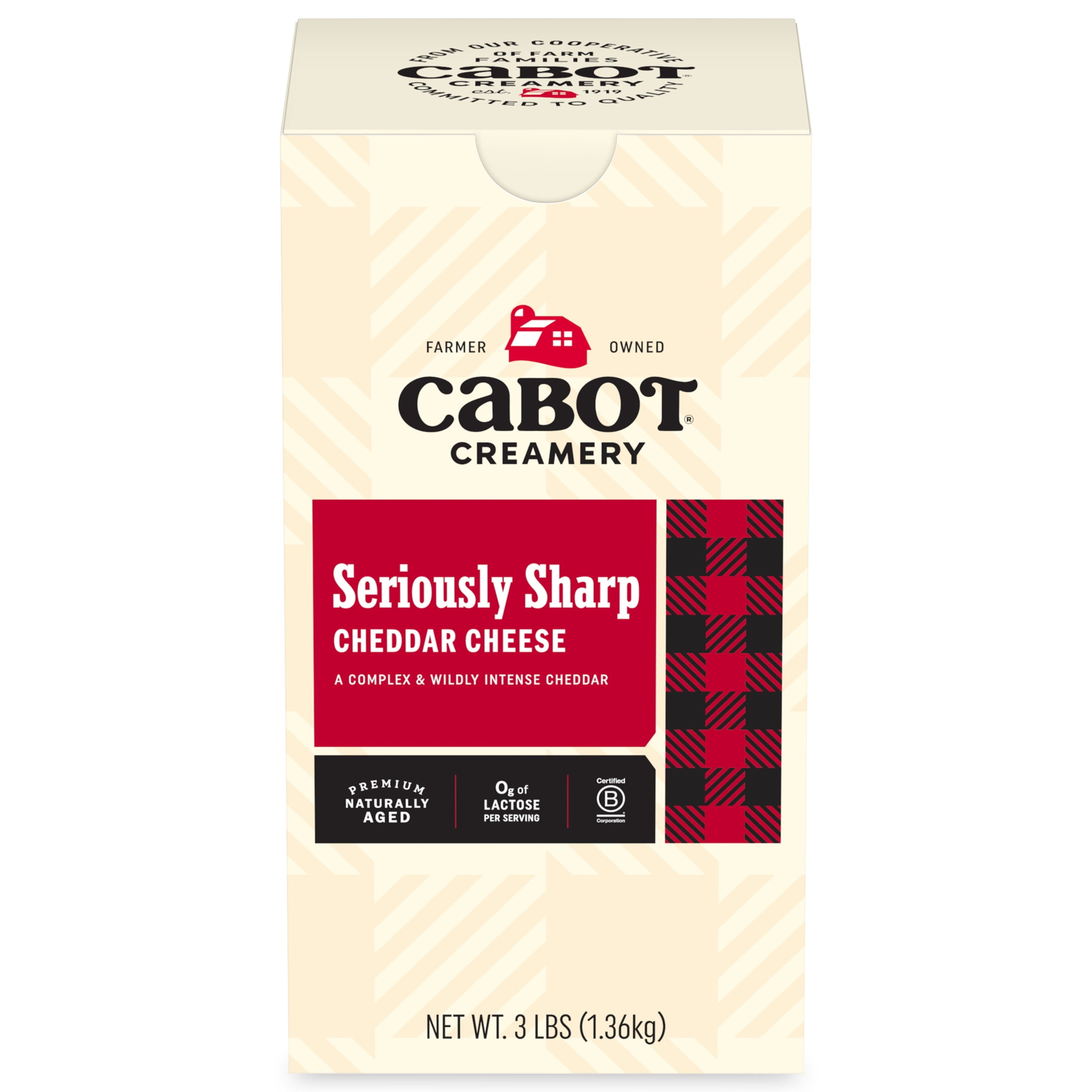 Cabot Creamery Seriously Sharp Cheddar Cheese Block 3 lb (Refrigerated ...